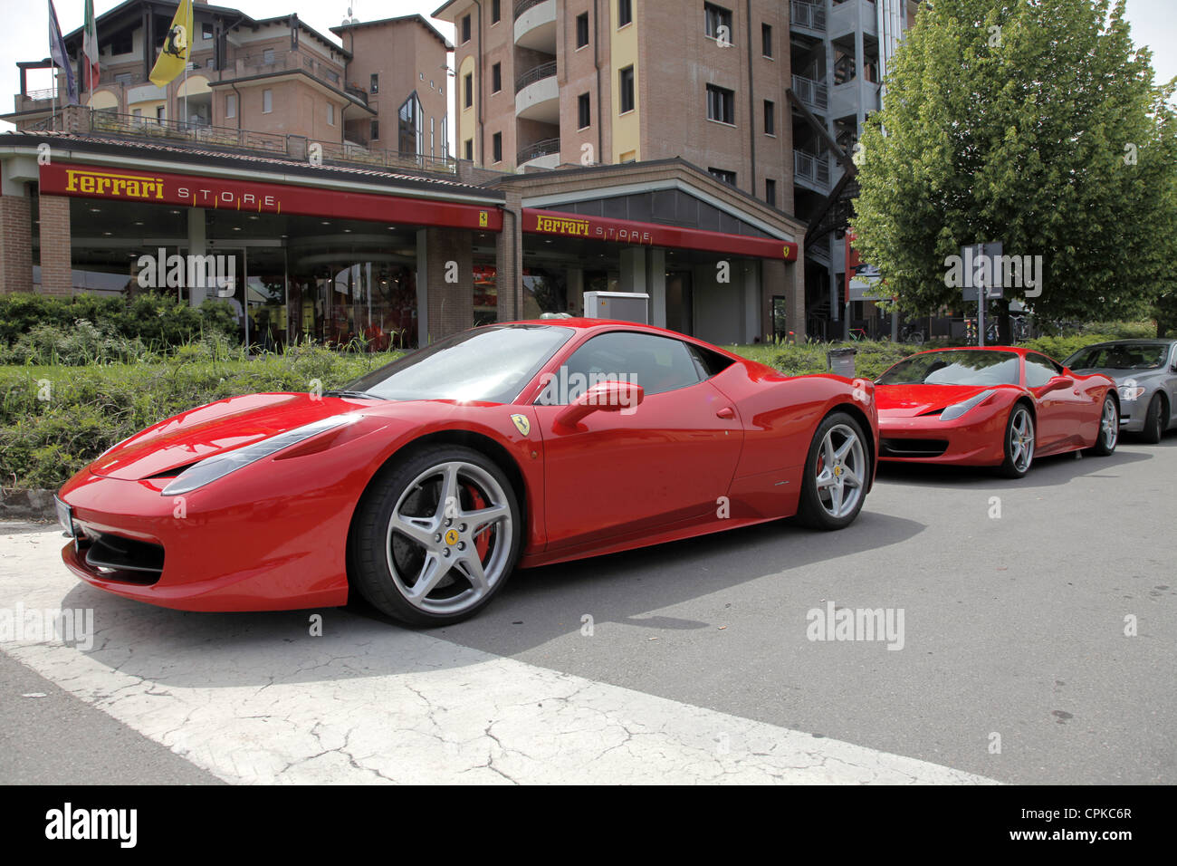 RED FERRARI 458 CARS & STORE MARANELLO ITALY 08 May 2012 Stock Photo ...