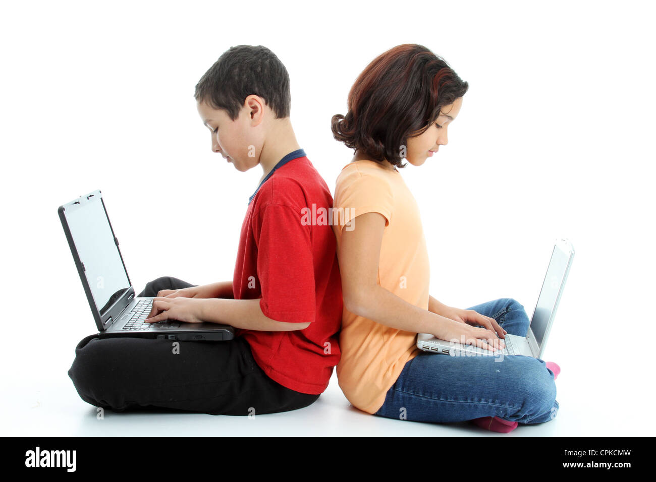 Picture of children on computer set on white background Stock Photo - Alamy