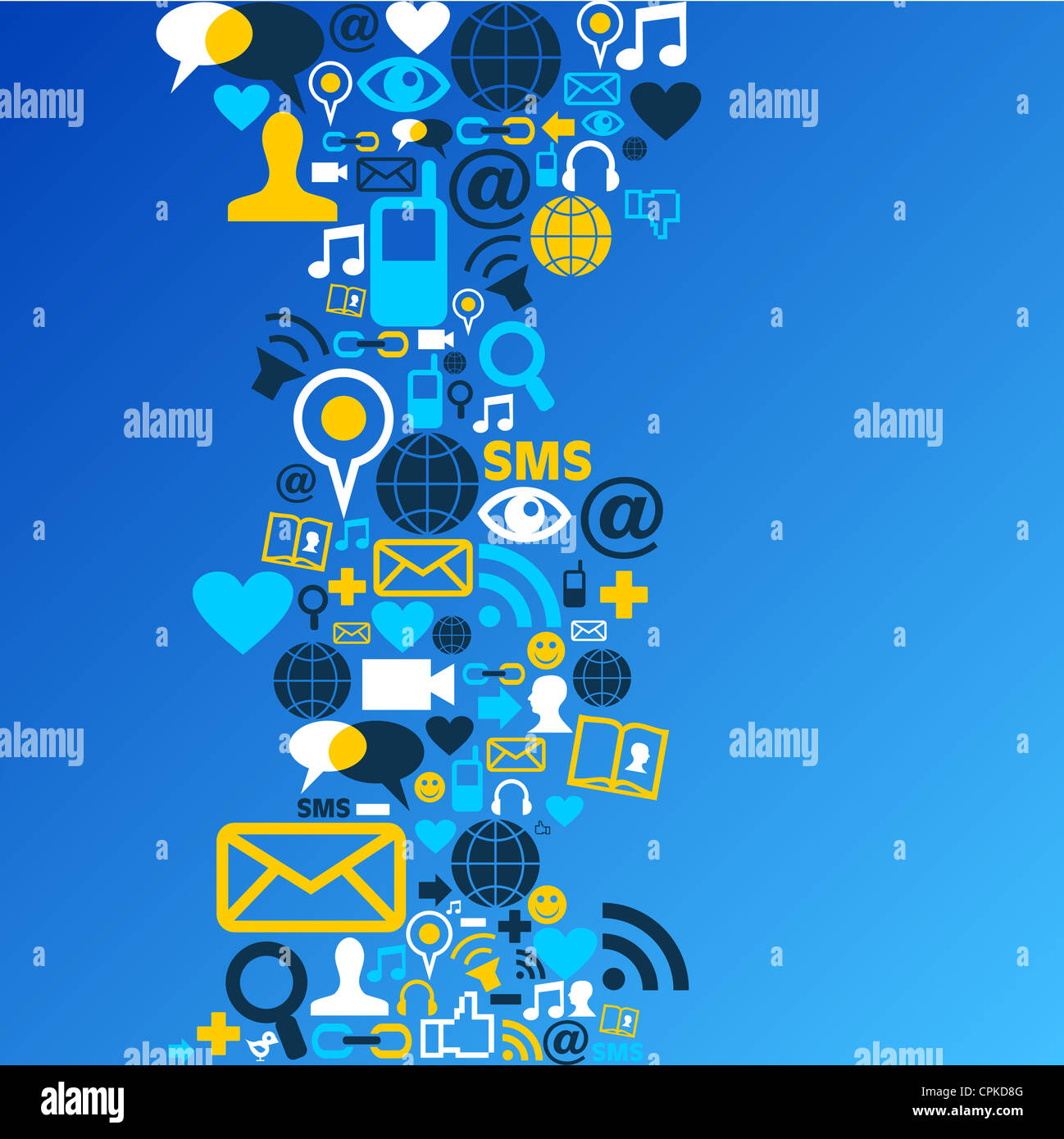 Blue social media icons set in wave shape layout. Vector file layered ...