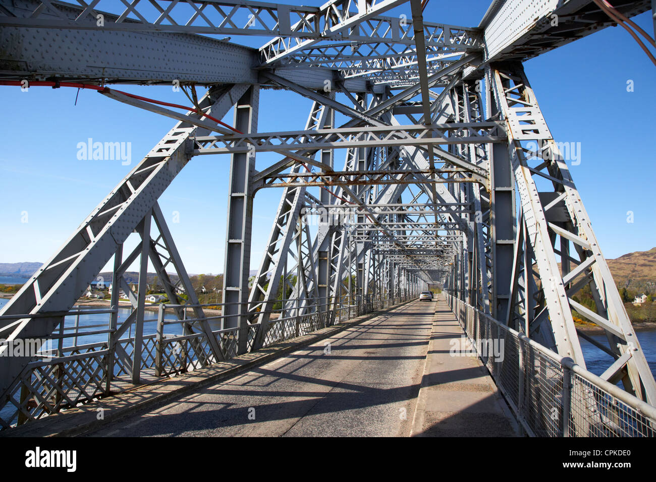 single track connel bridge on the a828 coastal route road over loch ...