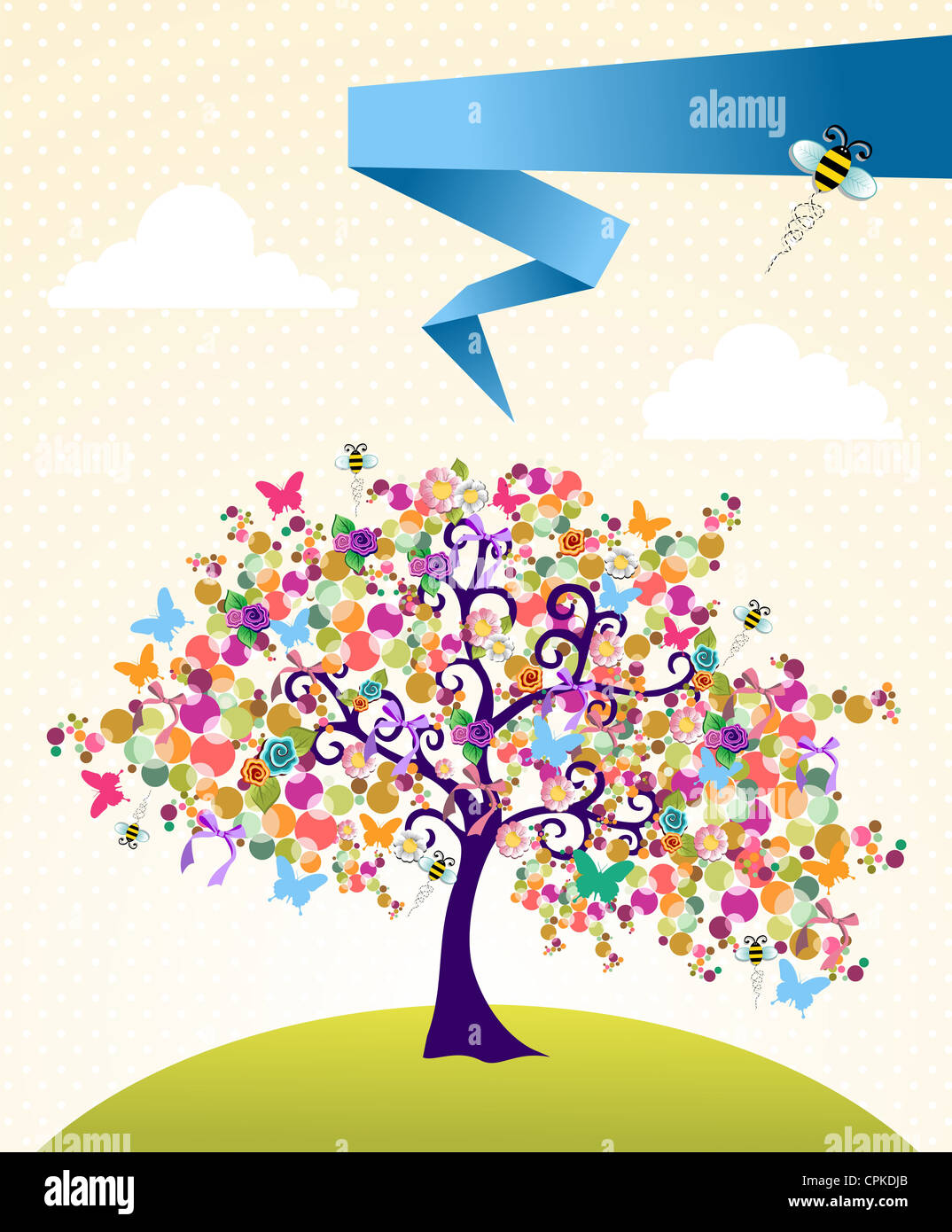 Abstract Spring Time Tree Composition With Flowers Background Vector File Layered For Easy