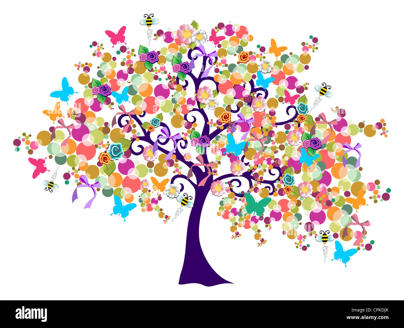 Isolated abstract spring time tree composition with flowers. Vector ...