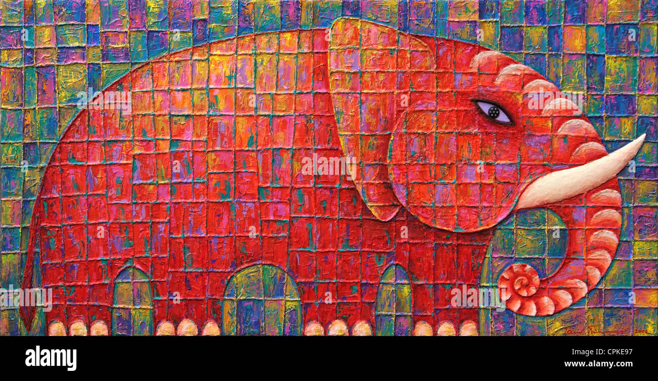 Red Elephant 2008. Original acrylic painting on canvas Stock Photo - Alamy