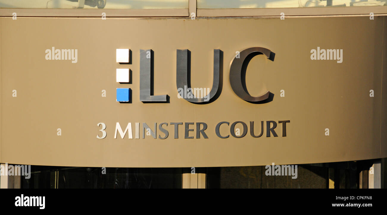 London Underwriting Centre LUC offices entrance sign which forms part ...