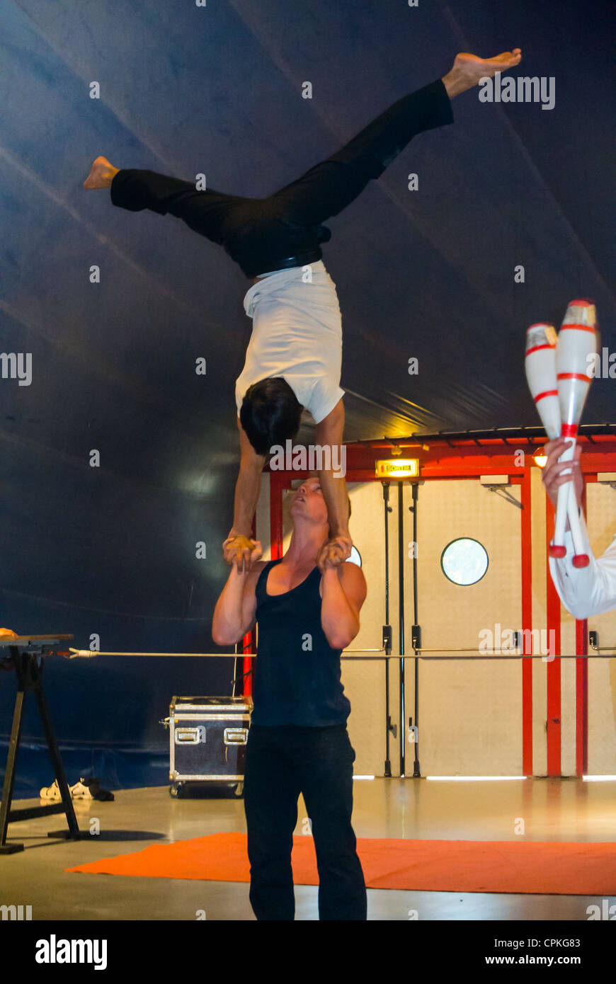 Paris, France, Public Events, French Circus Acrobats performing in Hall ...