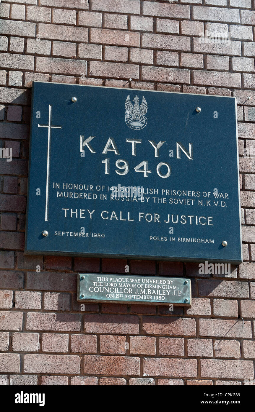 Katyn memorial plaque, Polish Millennium House, Birmingham, UK Stock ...
