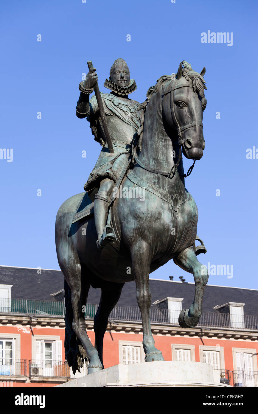Bronze statue of King Philip III constructed in 1616 at the Plaza Mayor ...