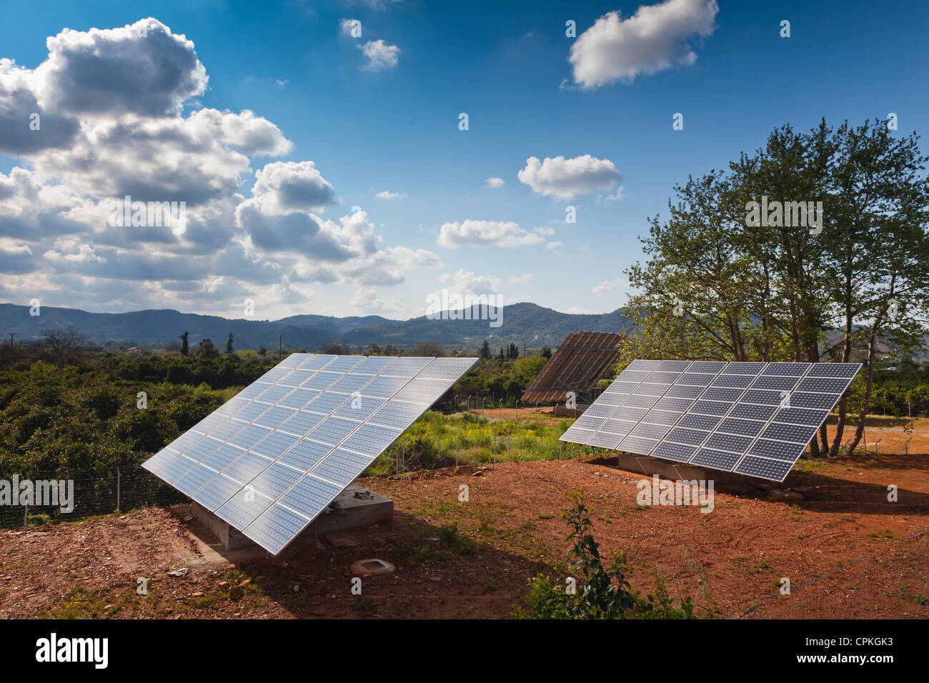 Solar power panels in a rural countryside in Greece Stock Photo - Alamy
