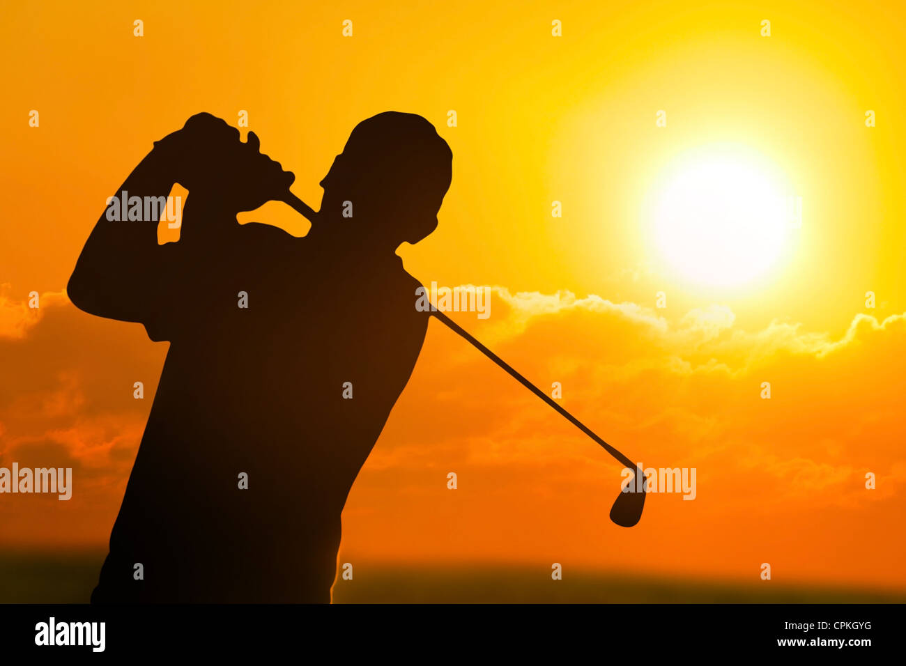 Golf Sunset Silhouette Stock Photo - Alamy