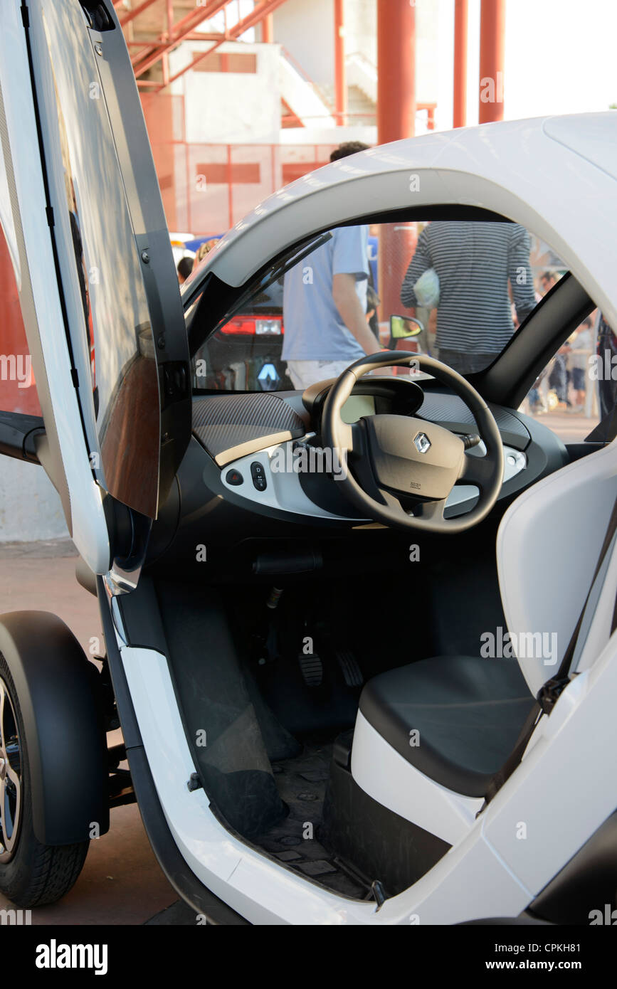 Detail of the Renault Twizy electric car with open door (production ...