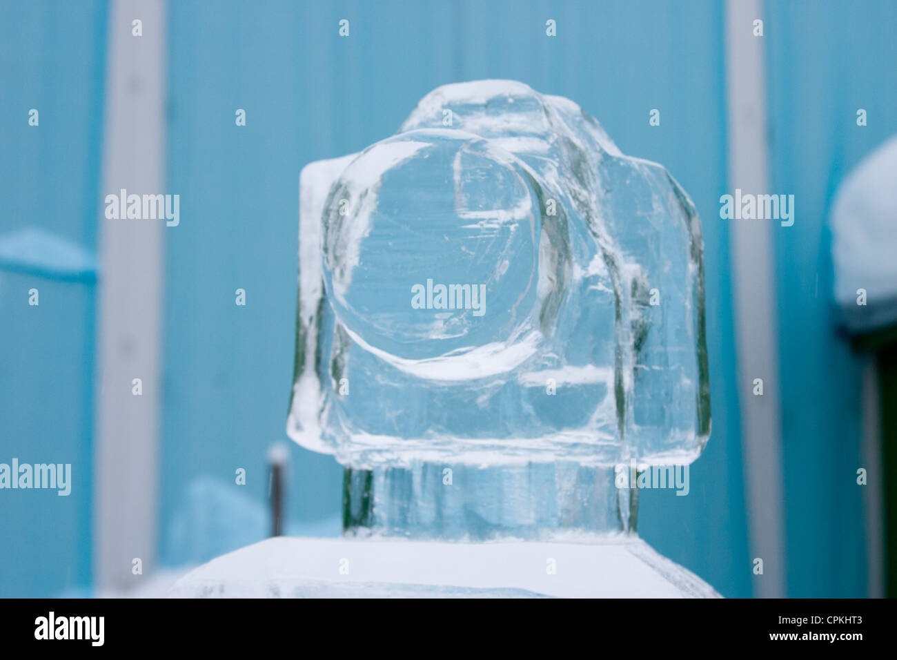 An ice sculpture of a camera at the Ice Hotel in Jukkasjärvi, Sweden ...