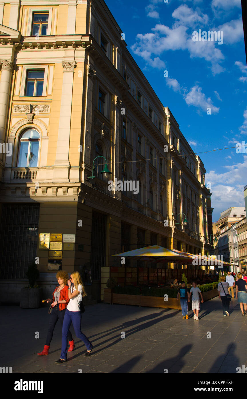 Ferhadija street in fron of post office old town Sarajevo city Bosnia ...