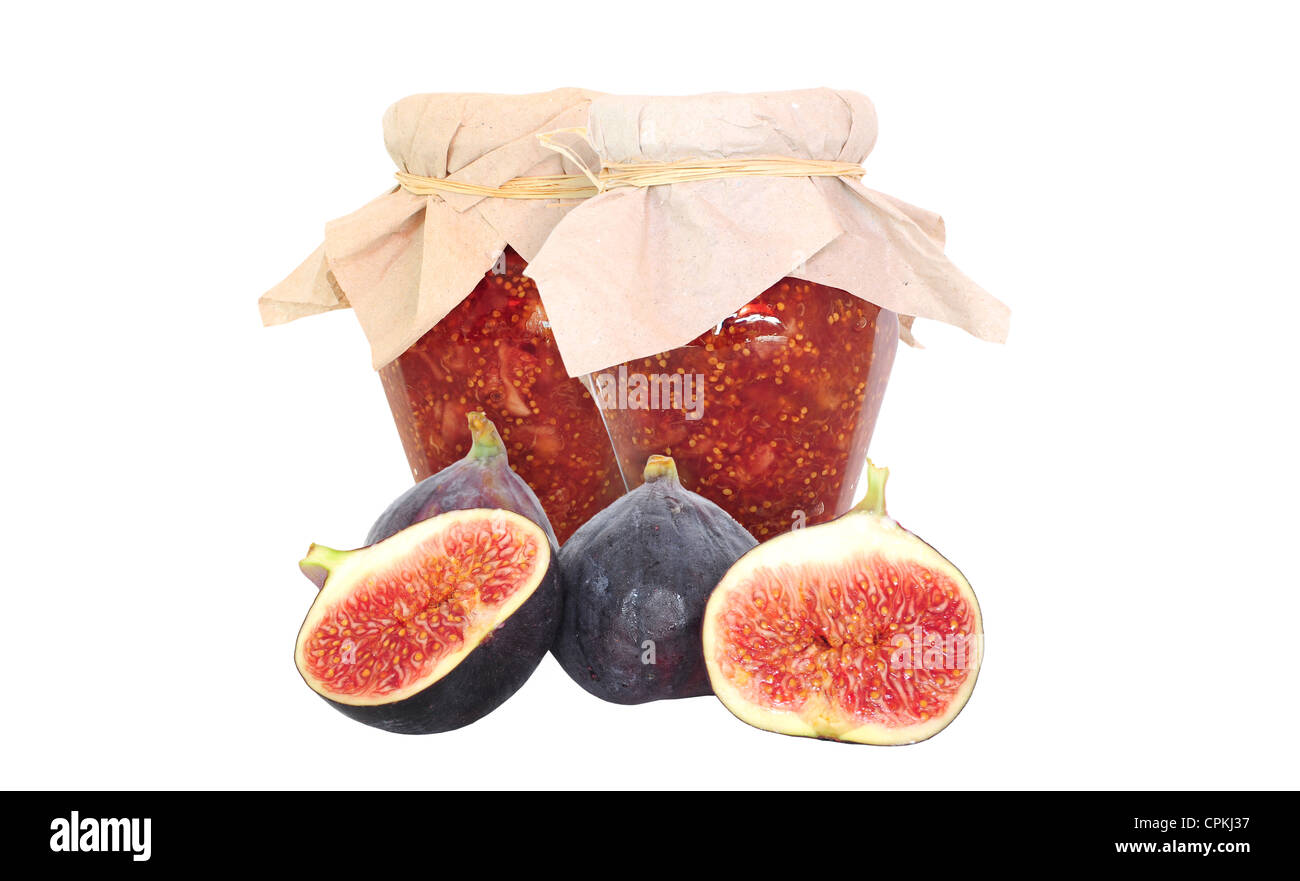 Fresh fig fruits and fig jam isolated on white background Stock Photo ...