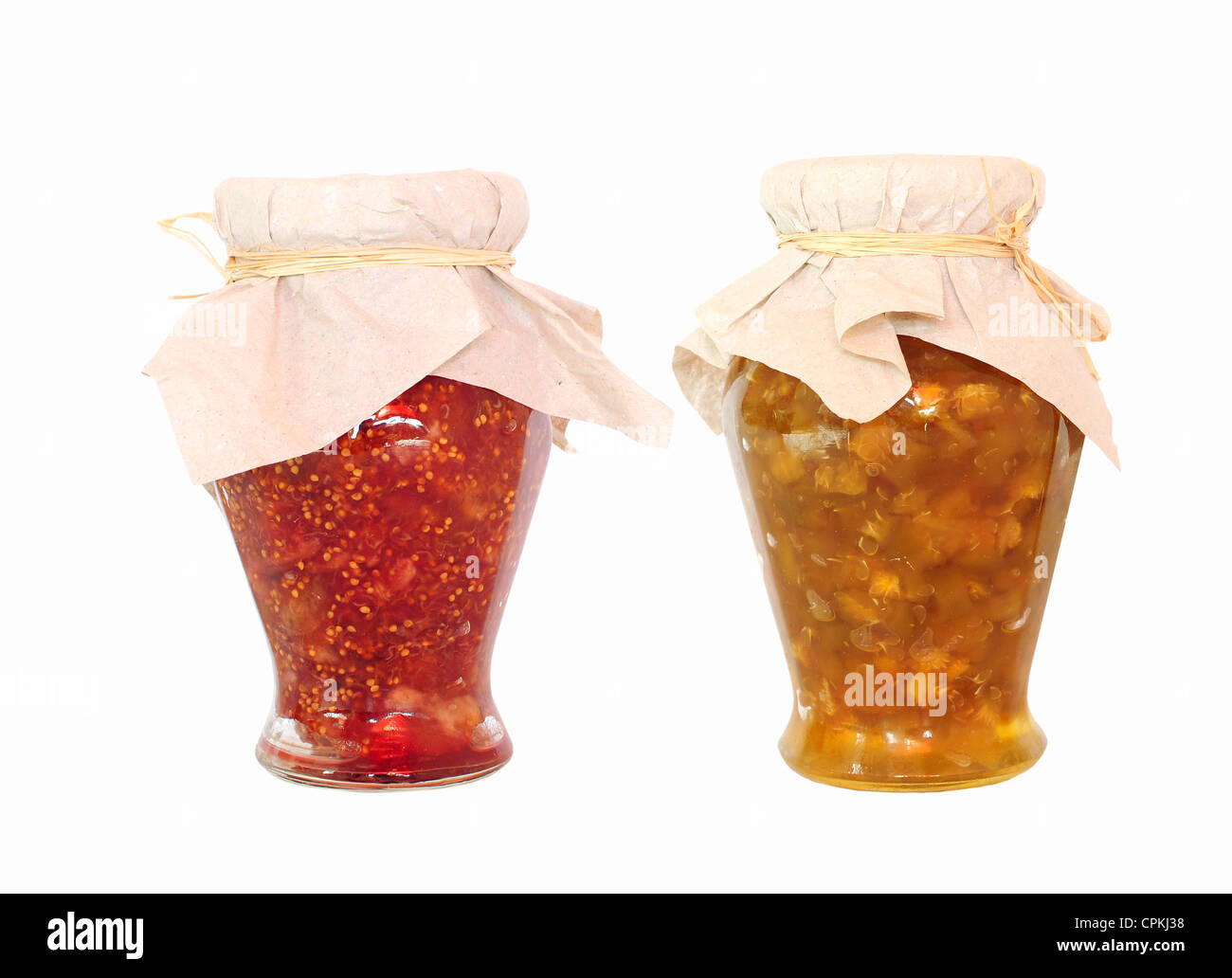 Two jars of fruit jam isolated on white background Stock Photo - Alamy