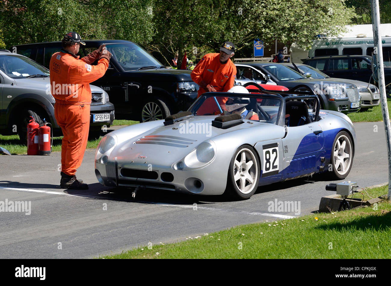 TVR SPORTS CAR ON START LINE AT PRESCOTT HILL CLIMB IN GLOUCESTERSHIRE ...