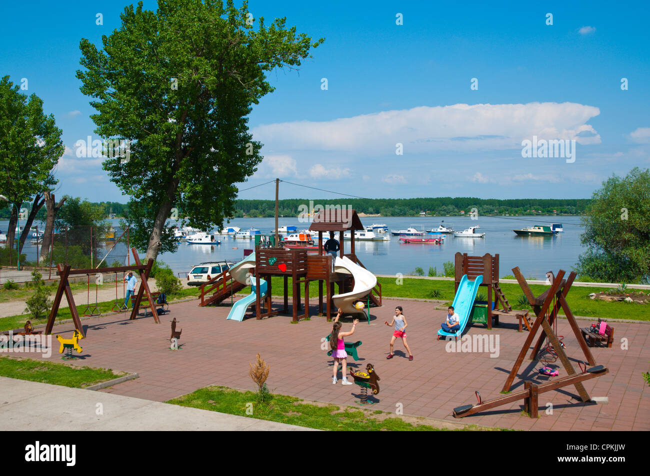 Childrens playground Zemunski kej riverside promenande Zemun area Stock ...