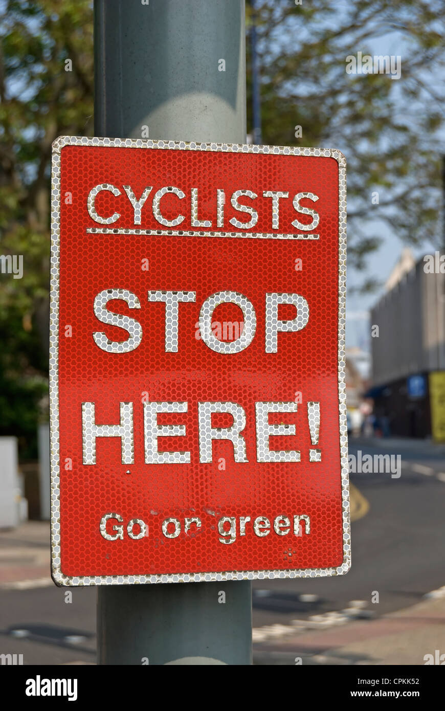cyclists stop here sign on a cycle crossing in kingston upon thames ...
