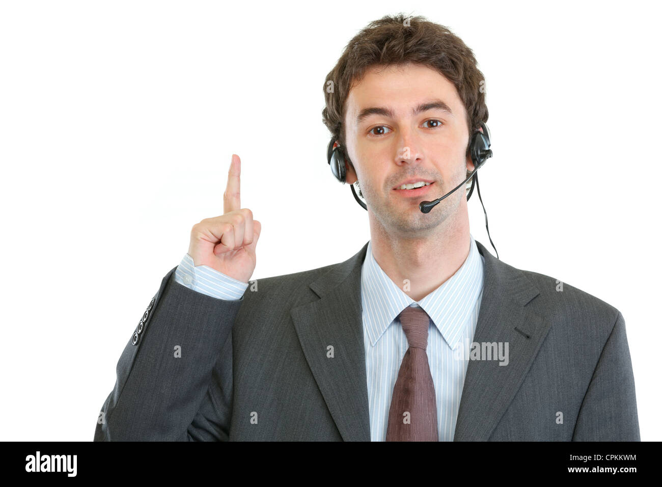 Modern business operator with headset got idea Stock Photo - Alamy