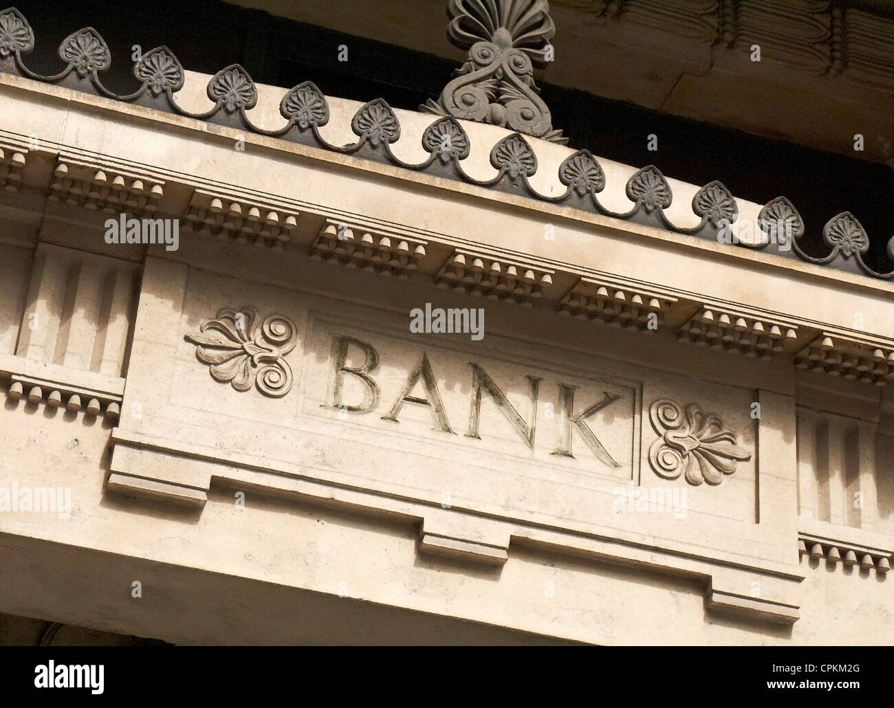 Traditional Bank sign above entrance of bank building in the UK Stock ...