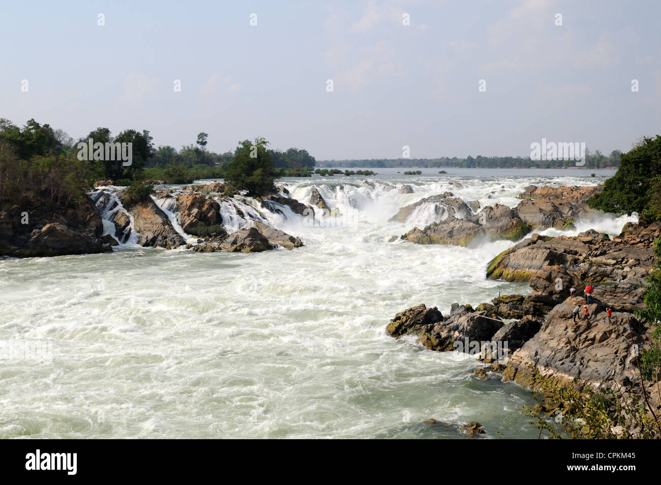 Tourists at Khong Phapheng Waterfalls Mekong River Champasak Province ...