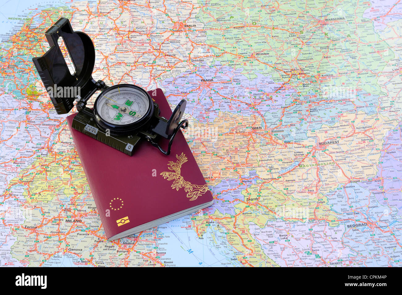 EU passport with compass on the map Stock Photo - Alamy