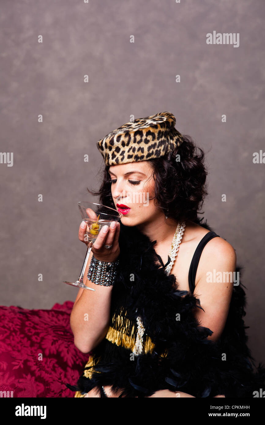 Brunette Woman Poses 1920s Flapper High Resolution Stock Photography ...