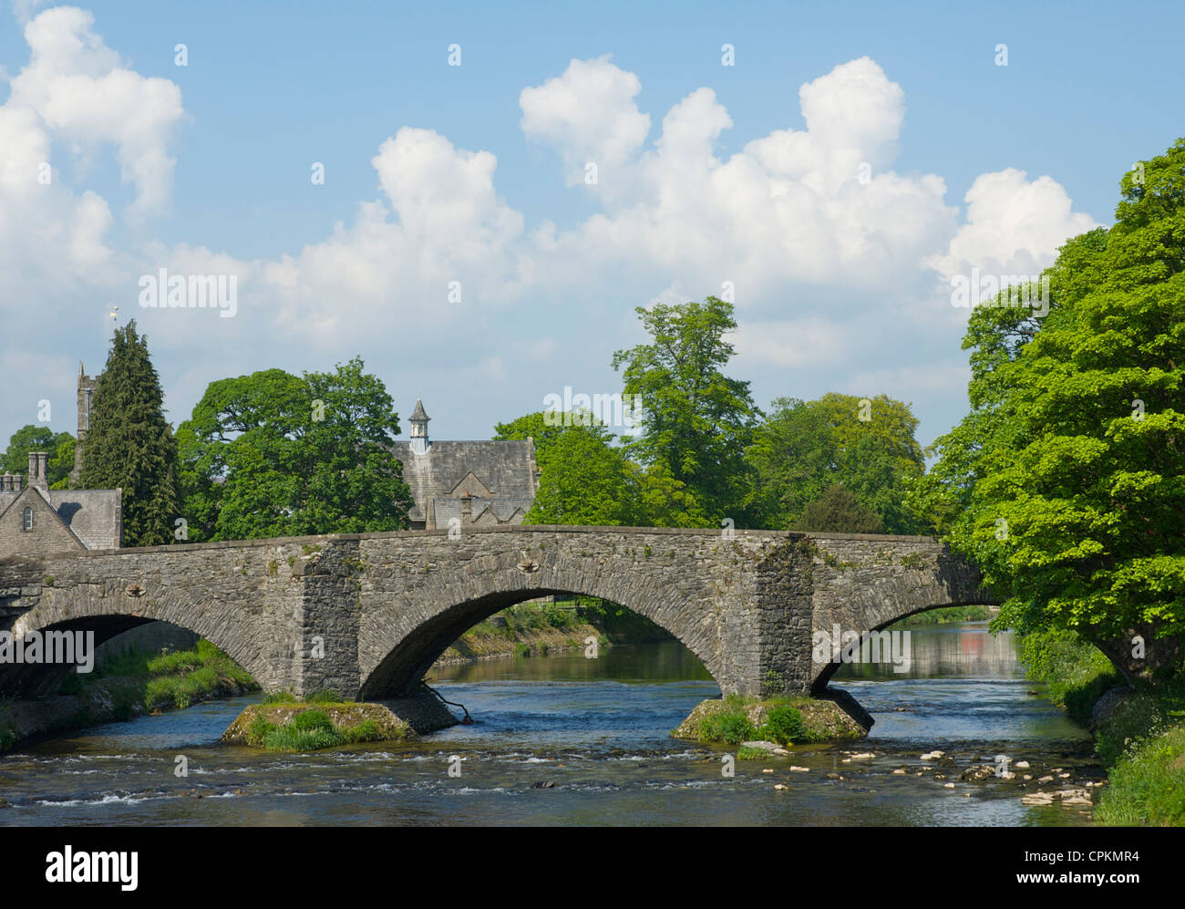 Nether Bridge, spanning the River Kent, Kendal, Cumbria, England UK ...