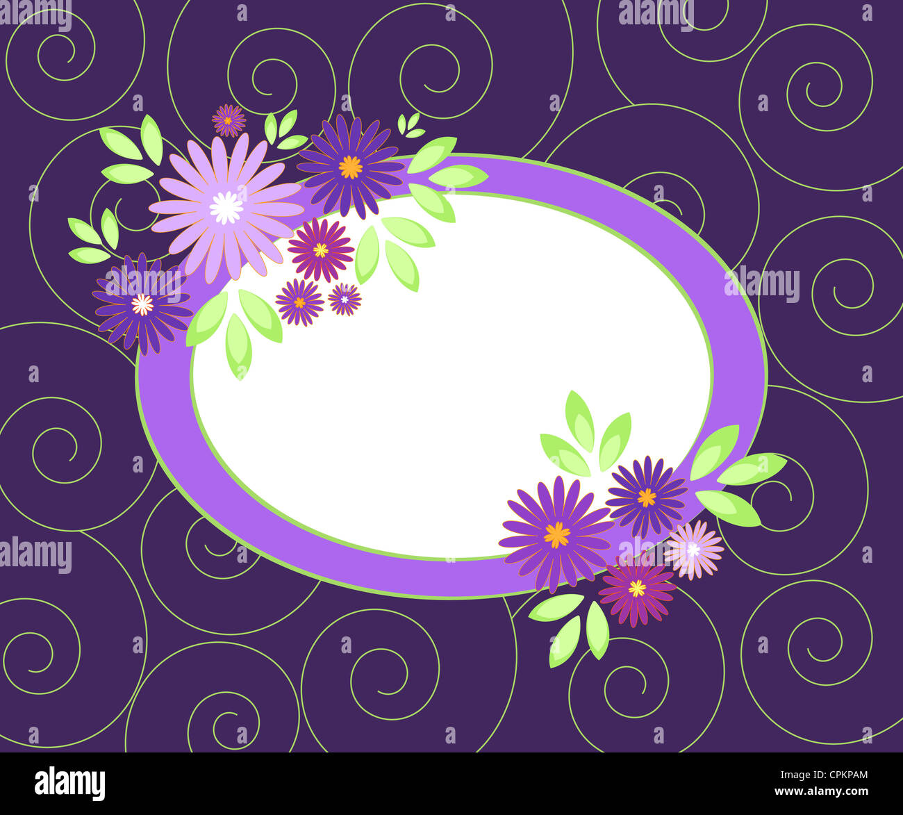 Violet flowers frame on spiral pattern Stock Photo - Alamy