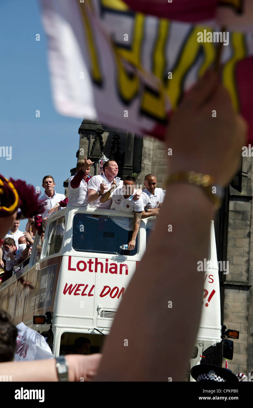 Hearts FC players' open-top bus celebrations following their Scottish ...