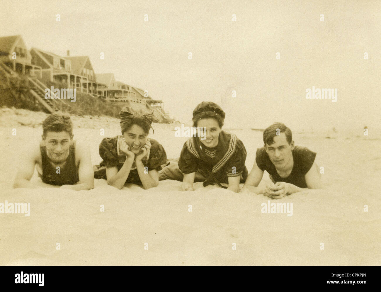 Summer 1904 photograph, two couples on the beach in Ocean Bluff-Brant ...