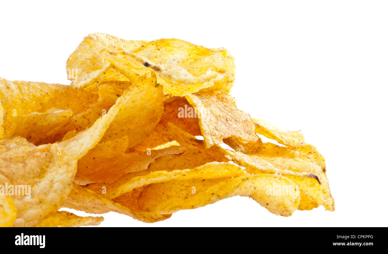 Heap of potato chips isolated on white background Stock Photo - Alamy