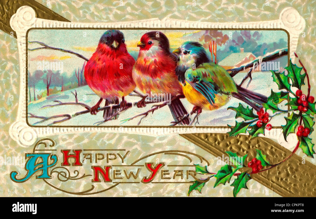 A Happy New Year - vintage card Stock Photo - Alamy
