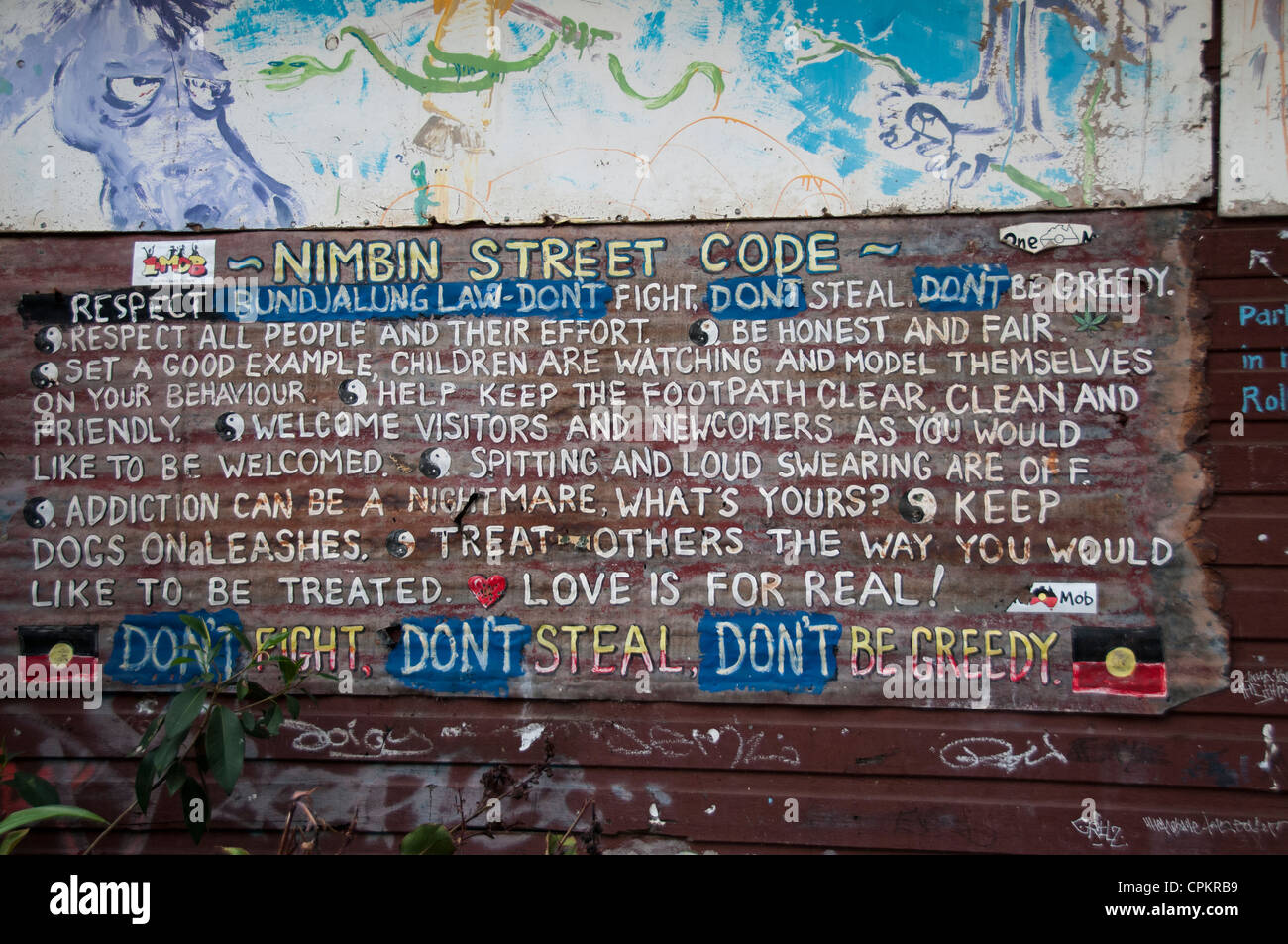 Notice board displaying Nimbin's street code Stock Photo - Alamy