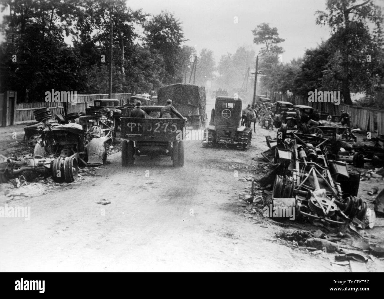 German convoy on a street after the encirclement battle near Kiev, 1941 ...