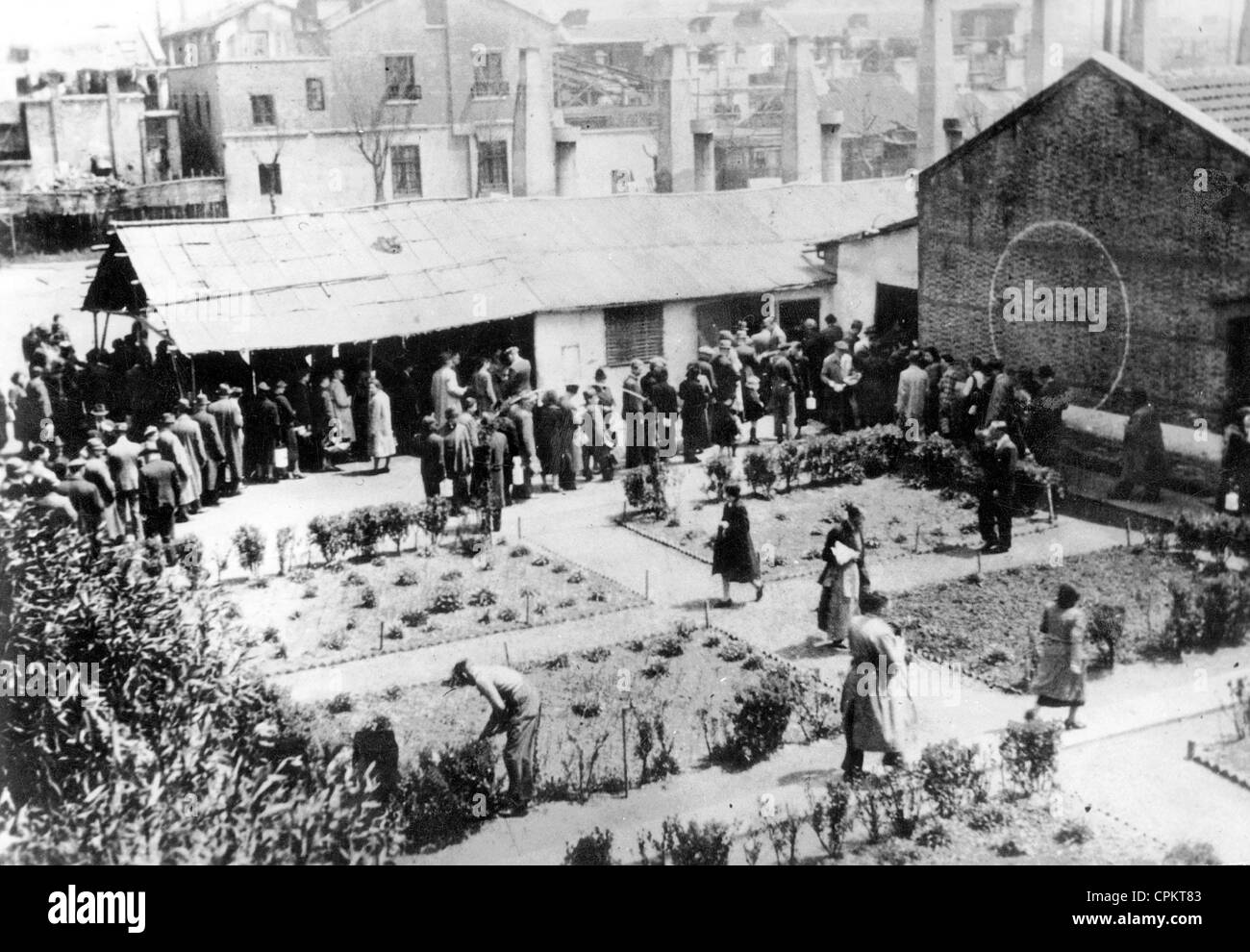 View of a Jewish refugee camp in Shanghai, 1939-45 (b/w photo Stock ...