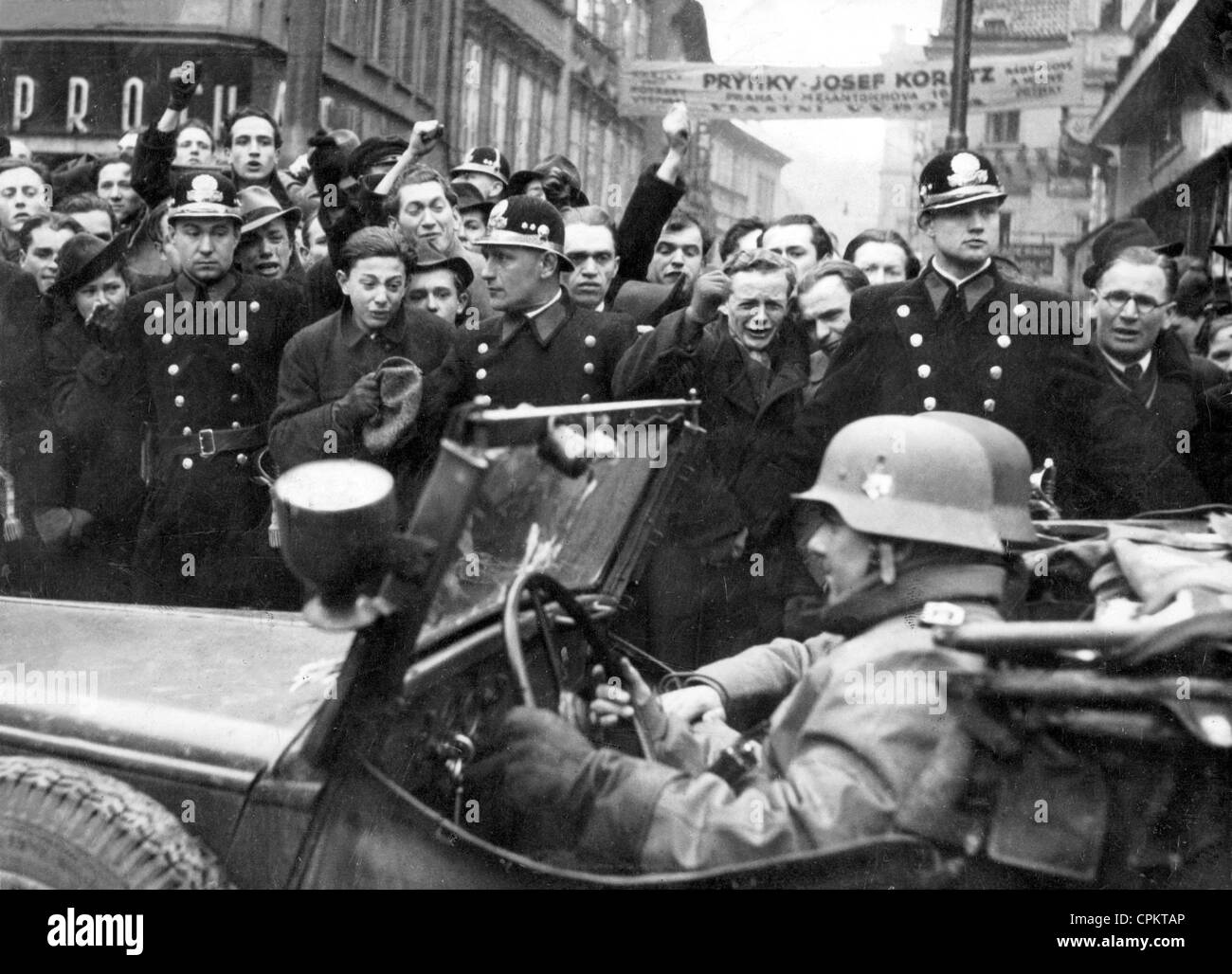 Czech citizens protest against the entry of German troops, 1939 Stock ...