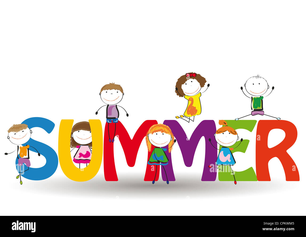 Word summer with colorful and happy kids Stock Photo - Alamy
