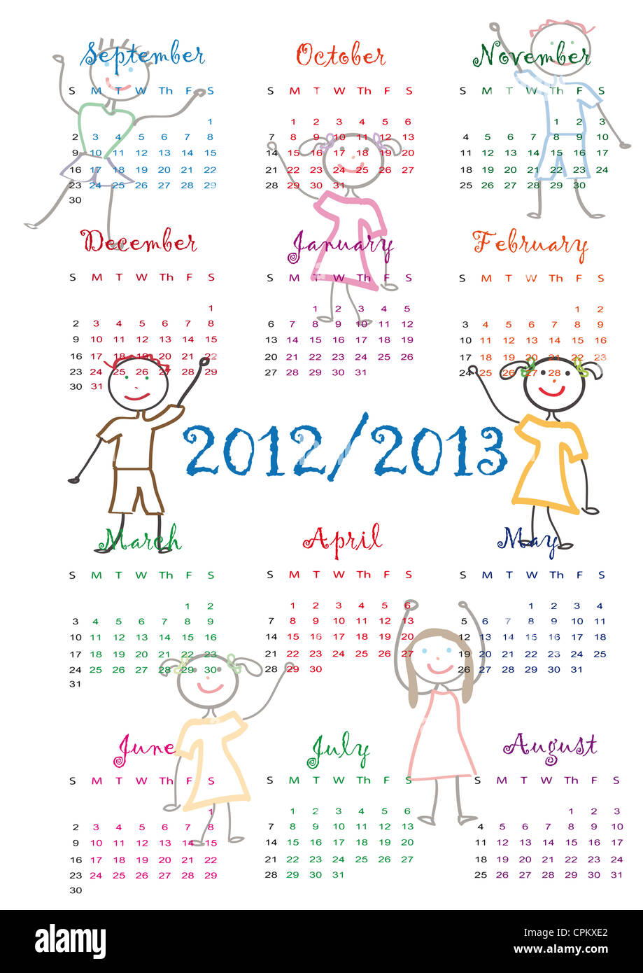 Colorful school calendar on new year school from 2012 to 2013 year ...