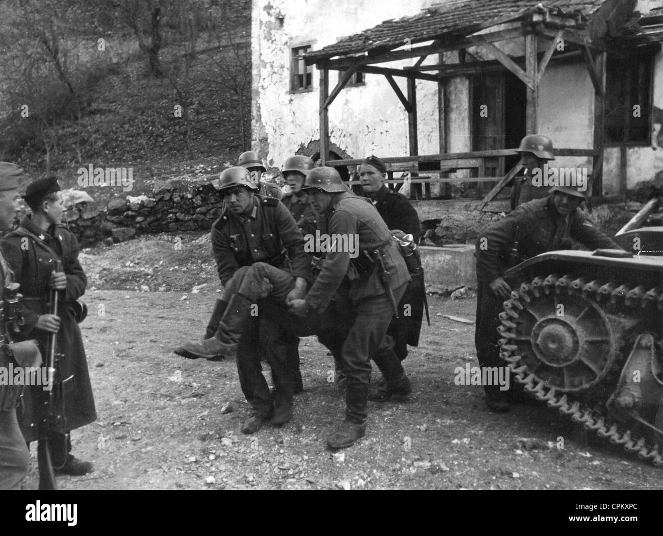 Wounded man ambulance Black and White Stock Photos & Images - Alamy