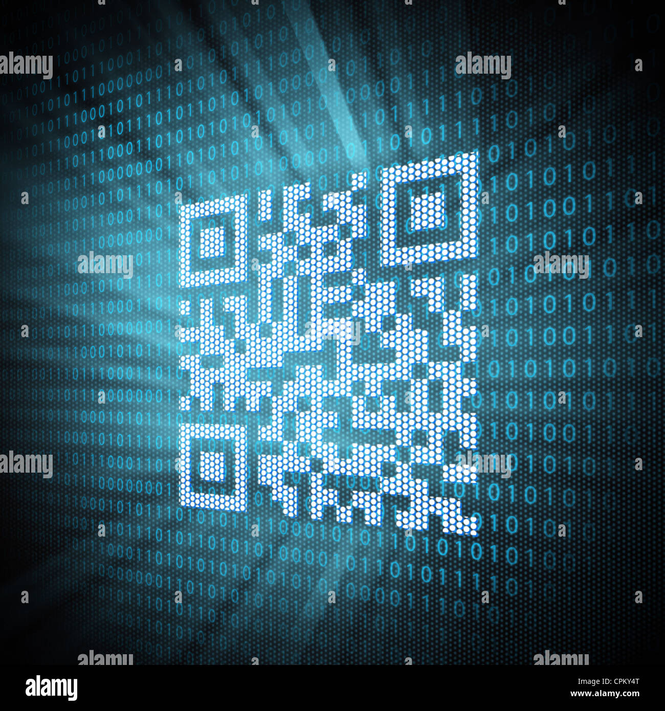 Pixeled QR code on lcd screen close up. Concept illustration Stock ...