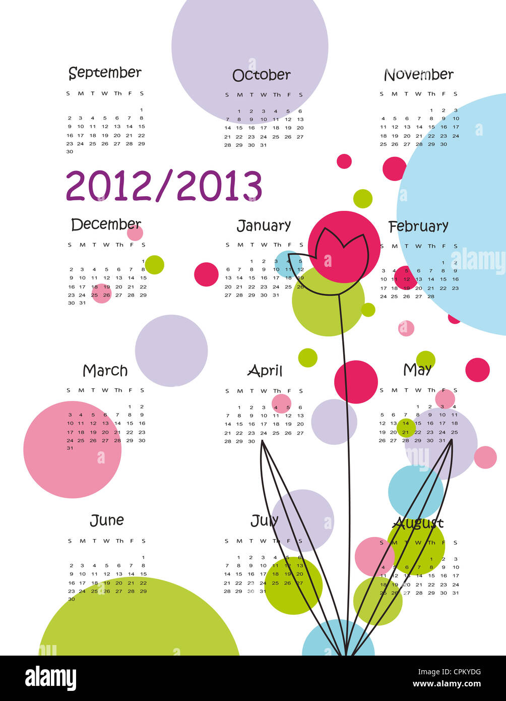 Colorful school calendar on new year school from 2012 to 2013 year ...