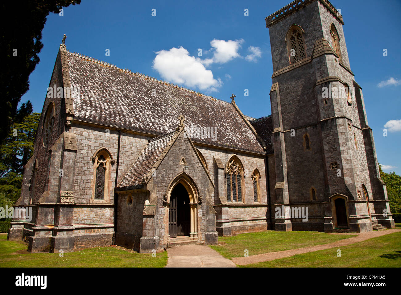 St Marys church and medieval ruins on the grounds of Bicton Park estate ...