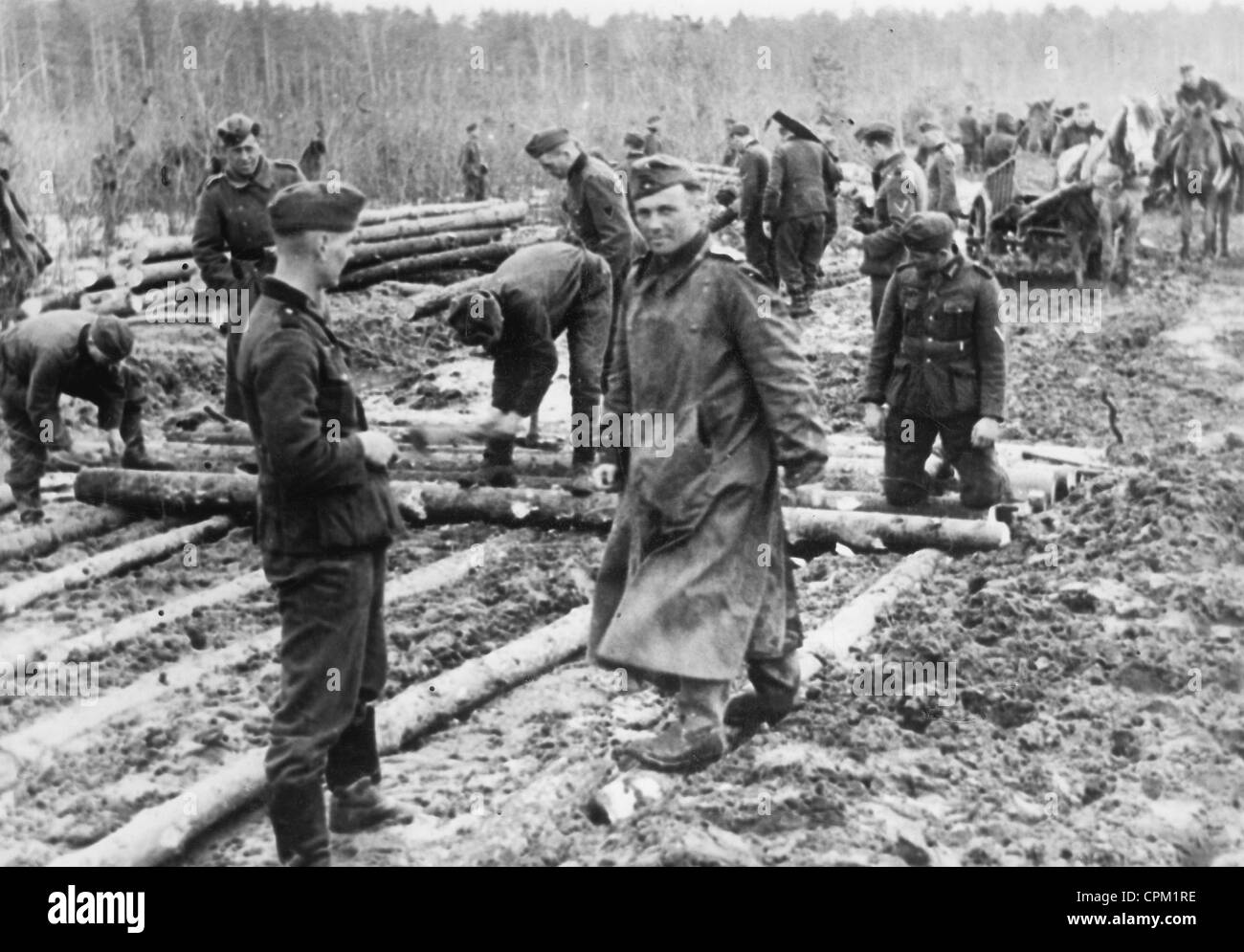 German soldiers build corduroy roads on the Eastern Front, 1942 Stock ...