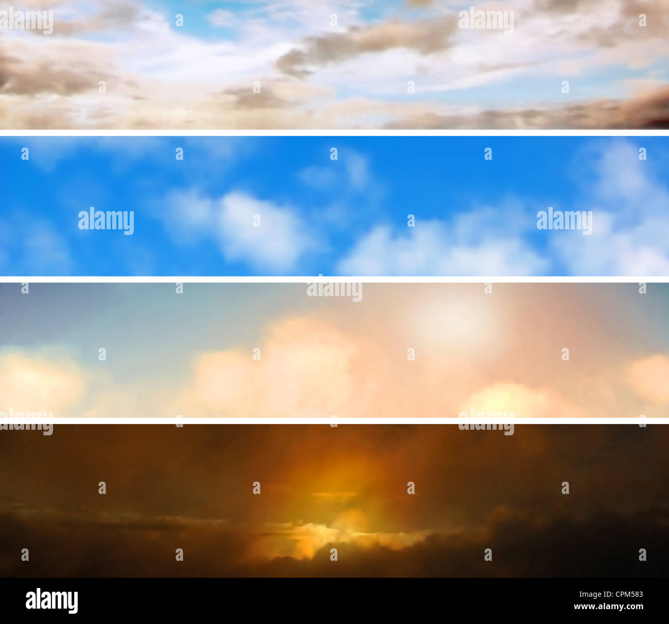 Four banners of illustrated skies Stock Photo - Alamy