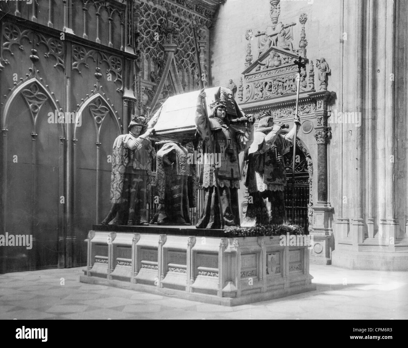 Tomb of Christopher Columbus in the cathedral of Seville, 1929 Stock ...