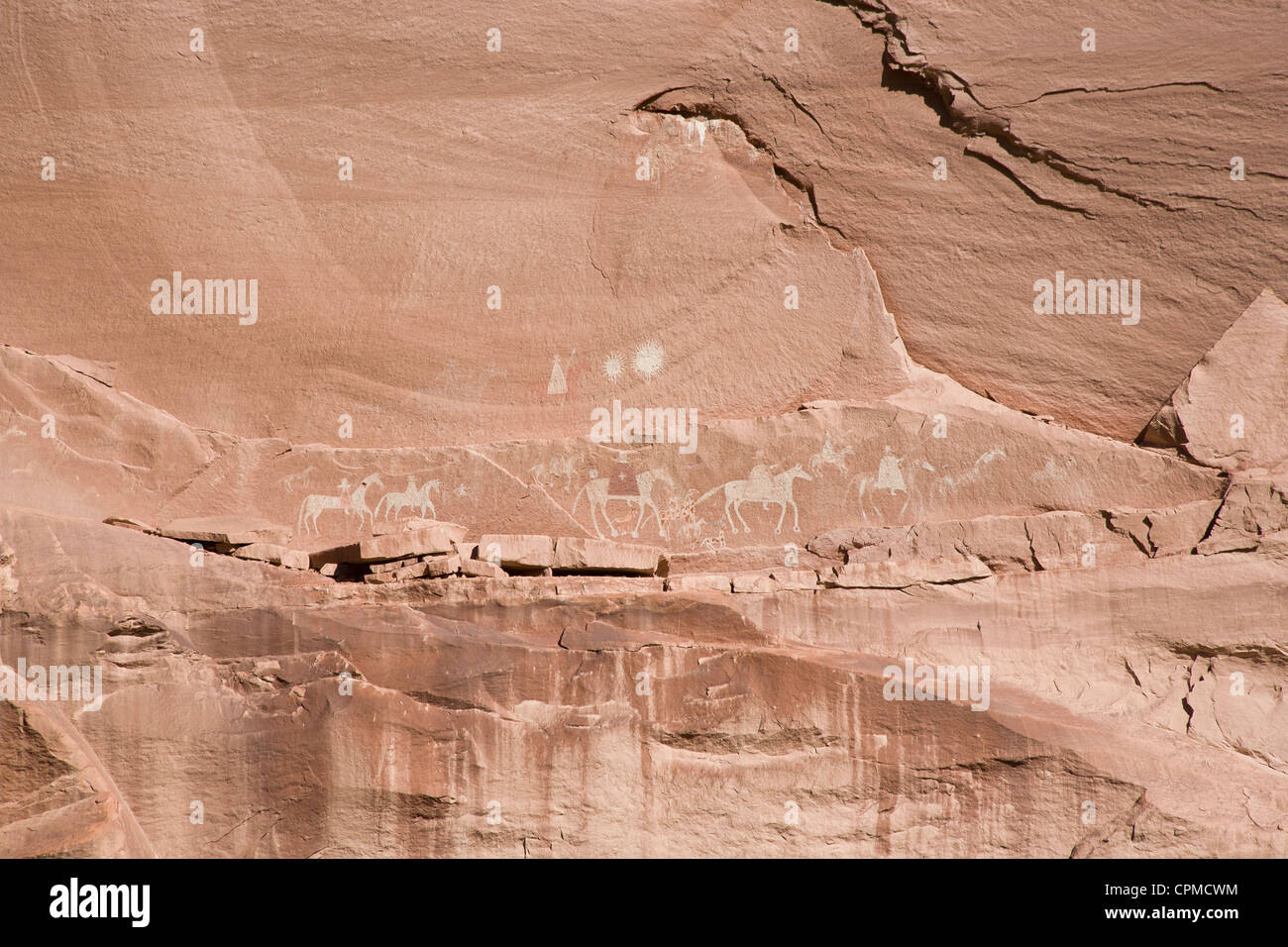 Navajo pictograph of Spanish Conquistadors. Canyon de Chelly NM, rizona ...