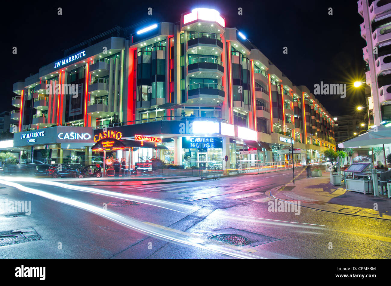 Nightview of cannes centre at night with colored illumination during ...