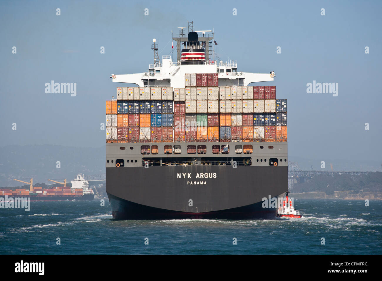 Cargo ship with intermodel containers. San Francisco Bay, California ...