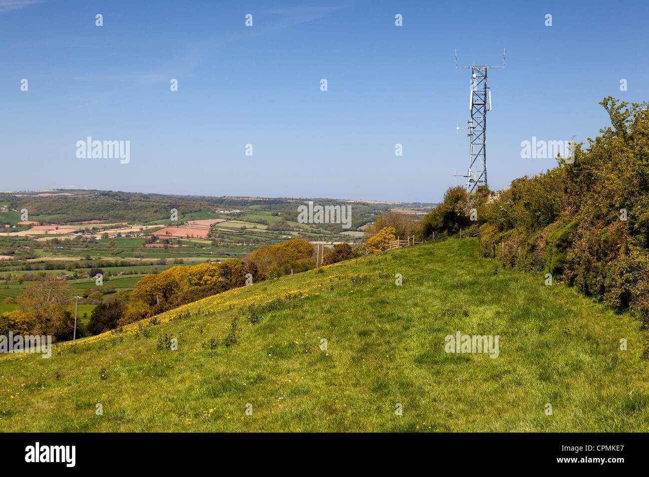 Telecommunications mast in the middle of the countryside, Musbury ...
