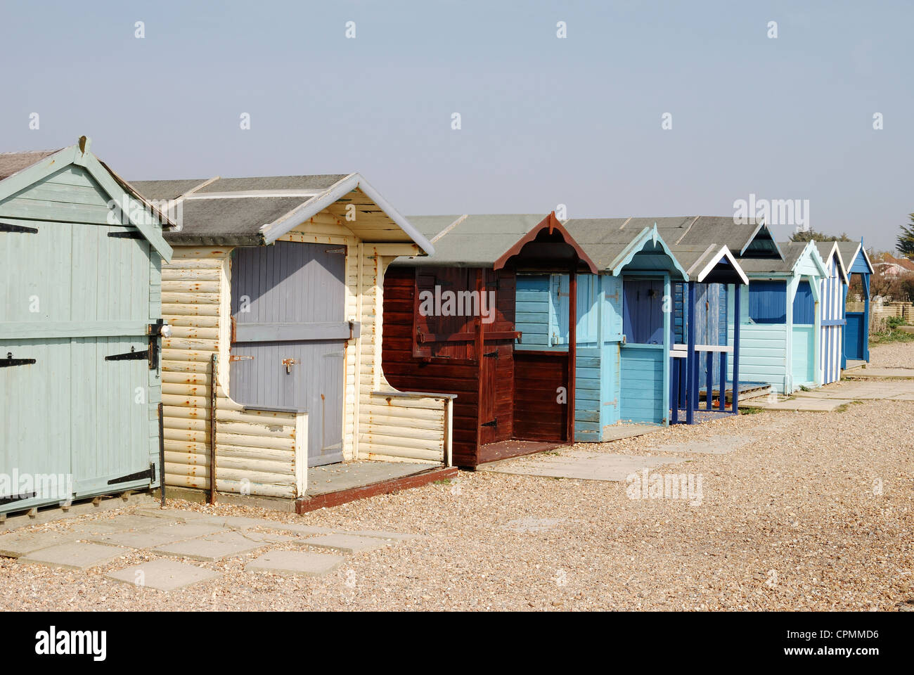 Assorted beach huts at Ferring near Worthing. West Sussex. England ...